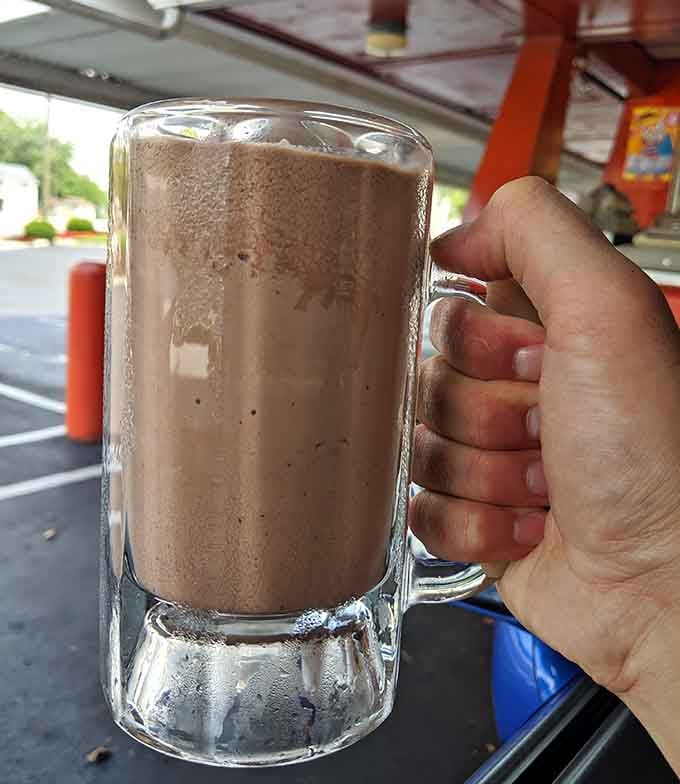 That frosty chocolate shake in a classic glass mug is the kind of thing that makes you slow down and smile.