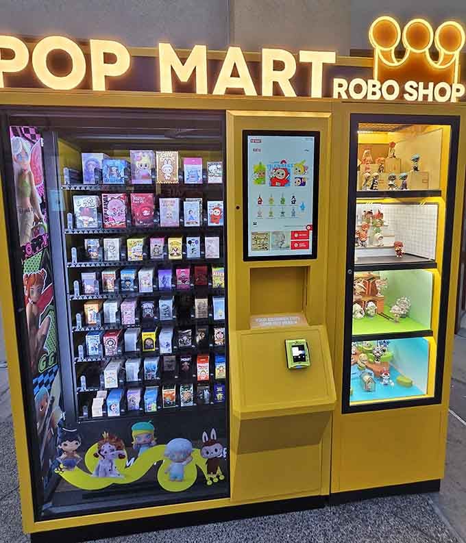 A Pop Mart Robo Shop vending machine, because apparently even collectible toy shopping has gone fully automated now.