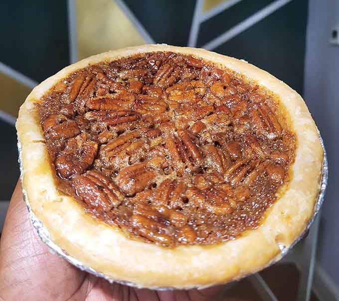 A pecan pie so loaded with nuts and caramel filling, it looks like it means serious business, and it does.