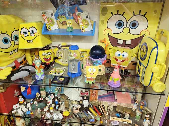 SpongeBob SquarePants takes over an entire display case, and somehow he's still not the strangest thing here.