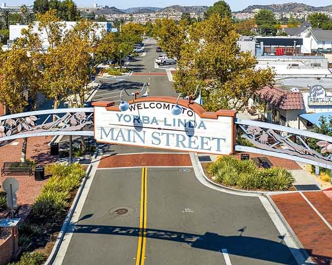 Main Street Yorba Linda, where the arch says welcome and the whole street actually means it. Small-town charm, California sunshine included.