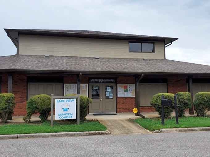 Small-town government never looked so welcoming as this tidy Lake View Municipal Complex on a cloudy day.