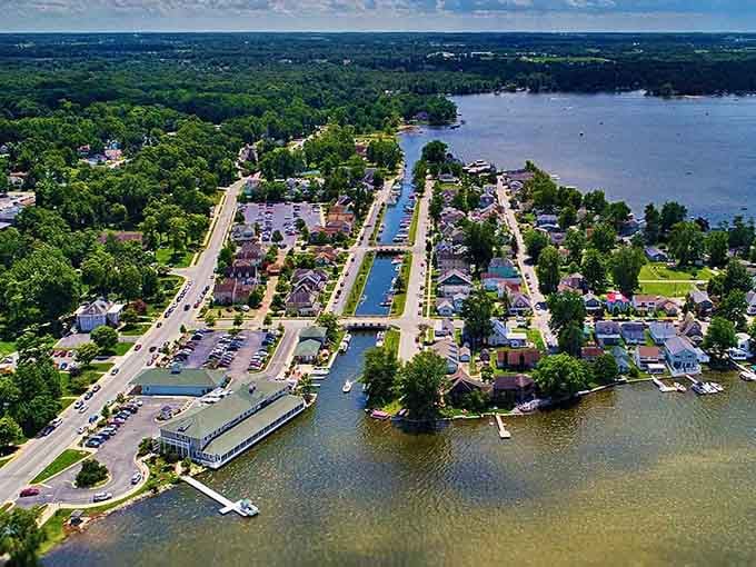Waterways weave through this lakeside community like nature's own street grid, offering liquid boulevards for boats and daydreams alike.
