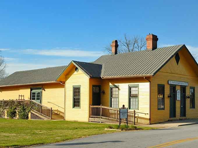Winterville's cheerful yellow depot sits in the afternoon sun like a friendly neighbor who's always happy to see you pull up.