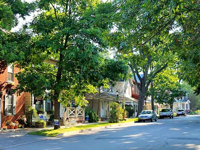 Spring greenery frames these tidy Boalsburg bungalows so perfectly that even the no-parking sign can't ruin the mood.