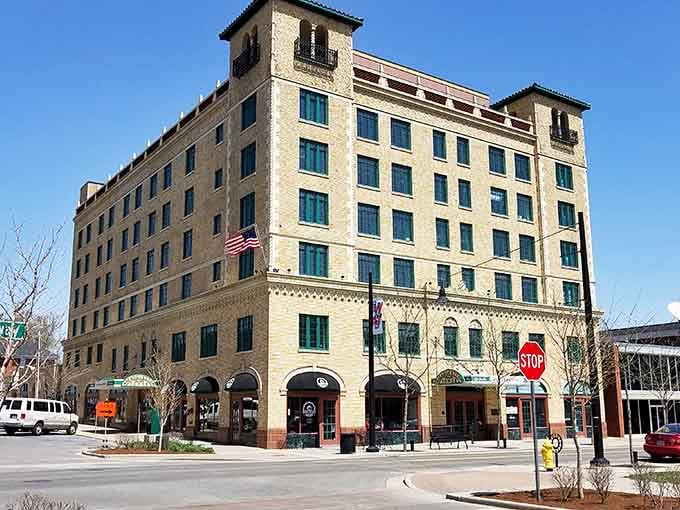 The Marquette Hotel commands Cape Girardeau's downtown corner with the kind of grand, sun-warmed limestone presence that simply stops you cold.