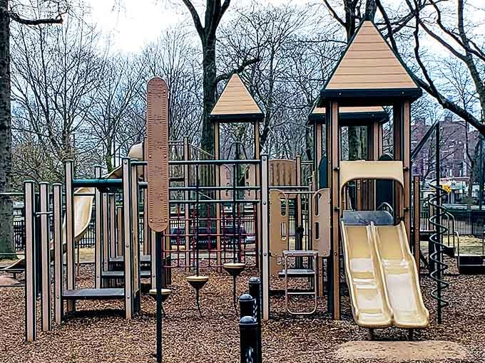 Warm-toned towers and thoughtful design prove playgrounds can be both beautiful and wildly entertaining for everyone.