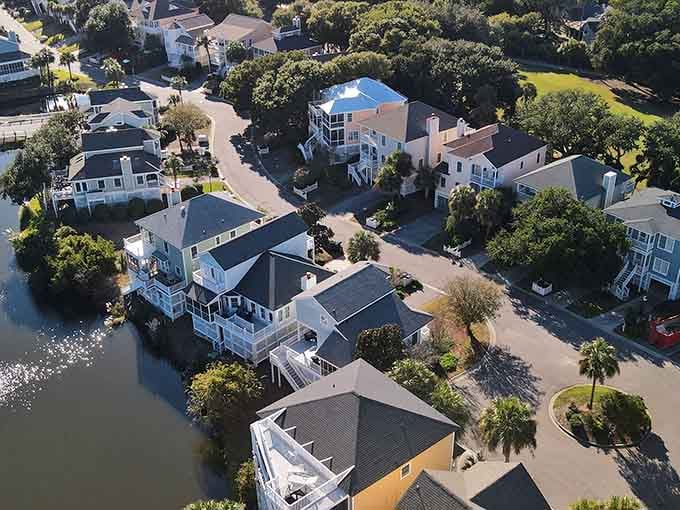 Aerial views of Isle of Palms reveal quiet, tree-lined streets and sparkling water tucked around every beautiful corner.