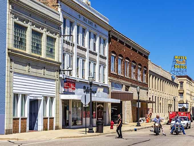 Kenosha's brick-paved State Street corner combines historic charm with modern energy, defined by muted storefront colors and a welcoming streetscape.