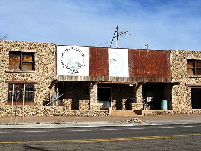 The detailed stonework on this Hualapai Tribal Forestry building in Valentine speaks quietly but clearly about the craftsmanship and pride built into every single rock.