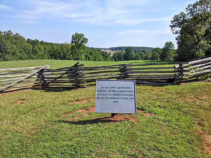 A small marker, a big field, and the quiet knowledge that Grant and Lee stood right here on April 10, 1865.