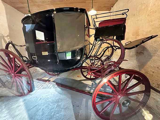 Henry Clay's personal travel coach, gleaming black and red, ready for a road trip that never quite happened again.
