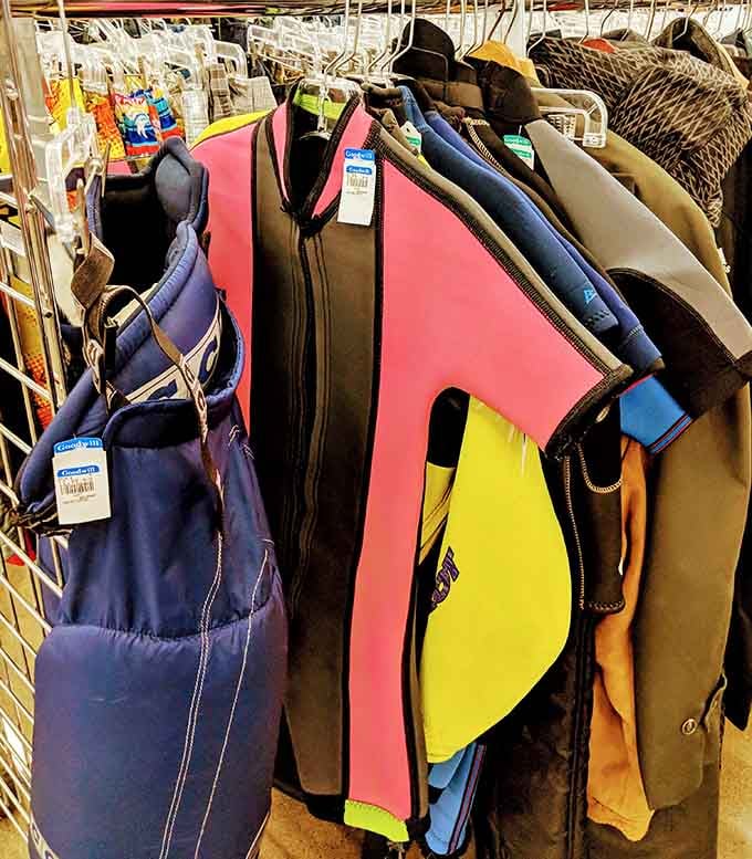 Wetsuits at a thrift store, because Bellingham is exactly that kind of wonderfully unpredictable place.