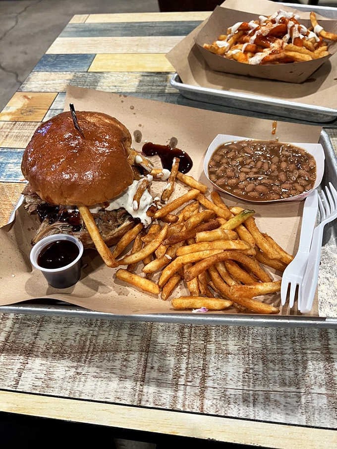 The Buccaneer sandwich proves that creativity and tradition can coexist beautifully on a single bun with beans.