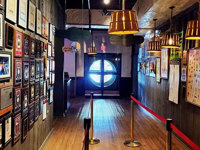A wall covered in awards and plaques tells you everything you need to know before you even sit down.