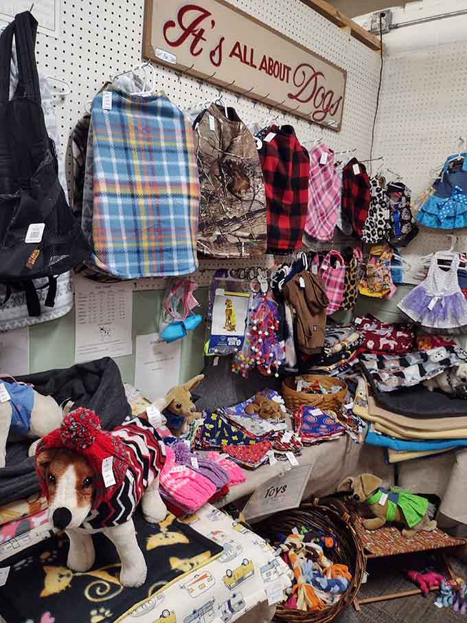 The "It's All About Dogs" booth proves your four-legged best friend absolutely deserves a flannel coat and a tutu.