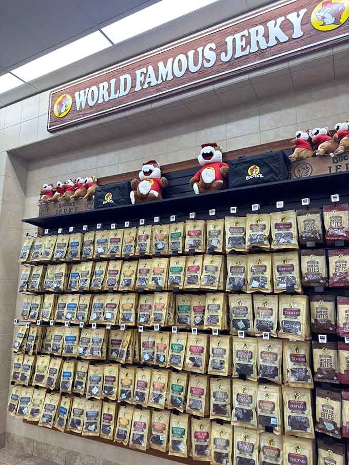The World Famous Jerky wall is exactly what it sounds like — rows of bold, savory perfection.