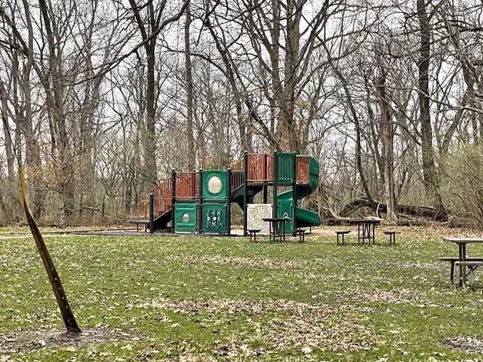 This playground sits in a state park where kids can burn energy before the scenic overlook photo session.