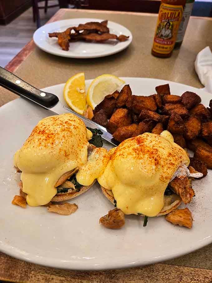 That hollandaise sauce cascading over perfectly poached eggs is what brunch dreams are made of, folks.