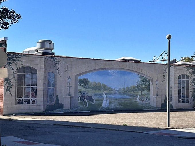 The Canton Classic Car Museum mural is so good you'll stop mid-stride just to stare at it.