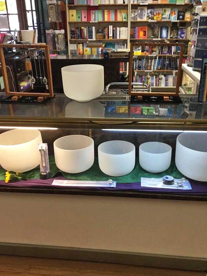 Crystal singing bowls so serene-looking, you'll feel calmer just standing next to the display case.