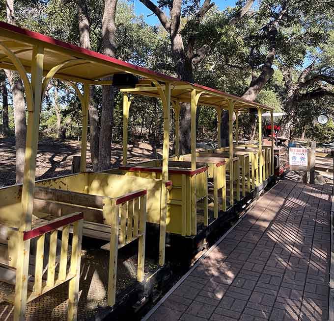 Wooden benches and cheerful paint create the perfect perch for watching the world glide slowly, peacefully past.