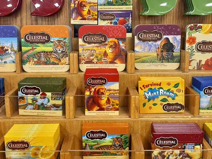 Coasters, tins, and yes, an "I Survived the Mint Room" souvenir, because bragging rights deserve proper merchandise.