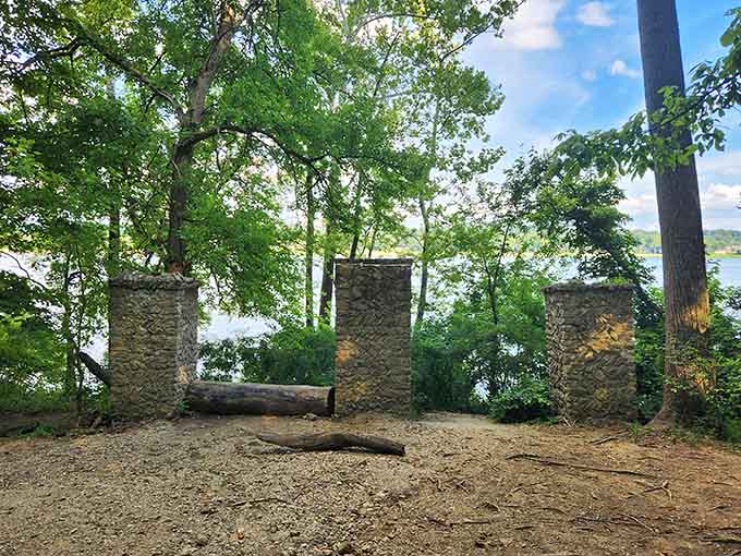 Stone pillars framing the Ohio River: nature's Instagram filter, except this one was here long before social media existed.