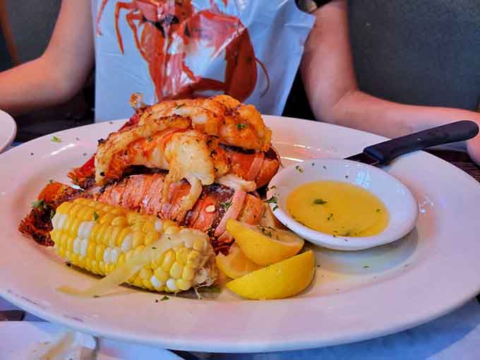 Twin lobster tails with butter and corn. Two is always better than one, especially here.