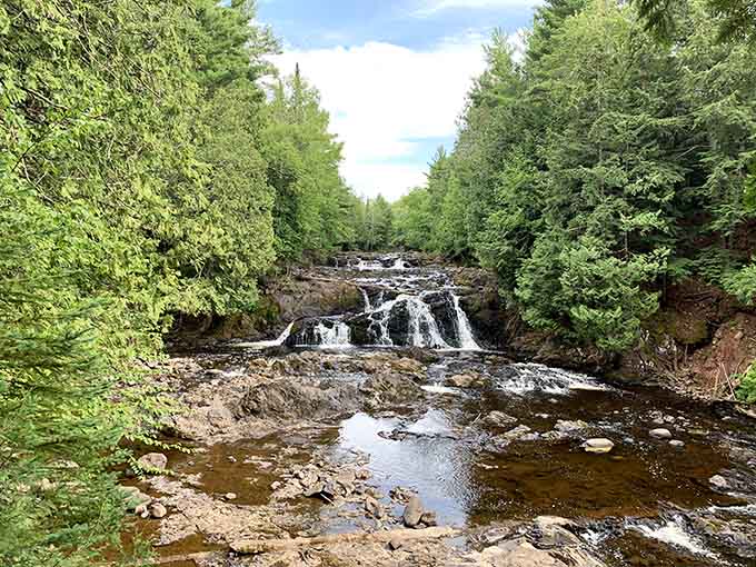 Brownstone Falls tumbles down in layers, like nature decided one waterfall simply wasn't enough to make its point.