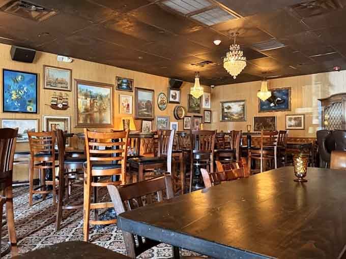Mismatched vintage furniture and eclectic wall art create the kind of authentic pub vibe you can't fake or rush.