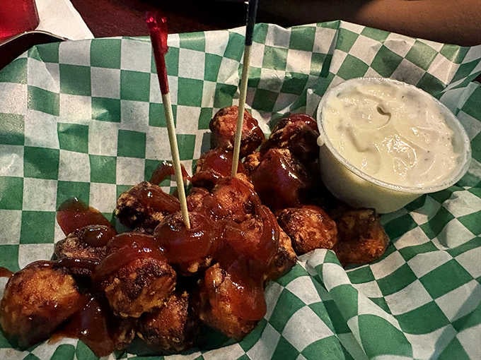Saucy, golden Wing Dings with a generous dipping cup on the side. These little guys have their own fan club for good reason.