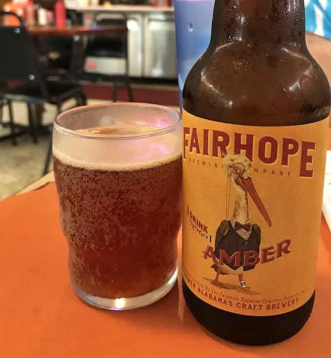 A cold Fairhope Brewing Company Amber from Lower Alabama's own craft brewery. Local pride in a glass.
