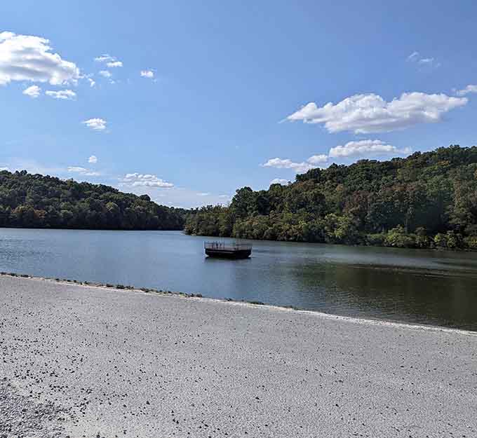 That gravel shoreline stretches out like a front porch, and the lake beyond it is the view everyone deserves.