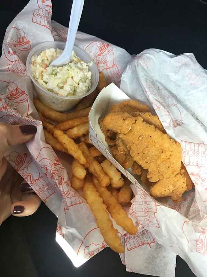 Crispy chicken tenders, crinkle fries, and creamy coleslaw together in one basket, Dog n Suds knows how to treat people right.