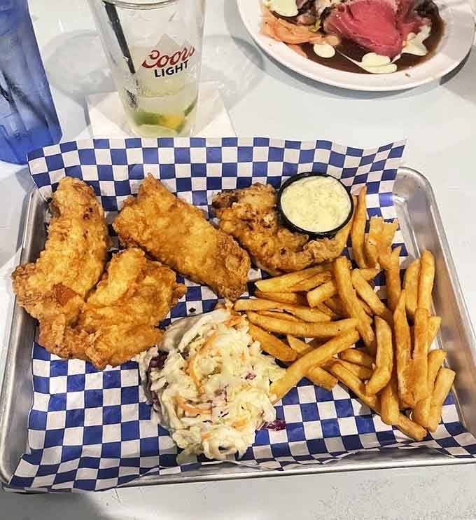Beer-battered, golden, and served in a classic tray. This Fish and Chips is comfort food that doesn't apologize for anything.
