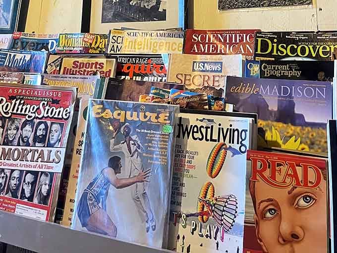 Rolling Stone, Scientific American, Esquire, the magazine rack here is basically a time machine with better cover art.