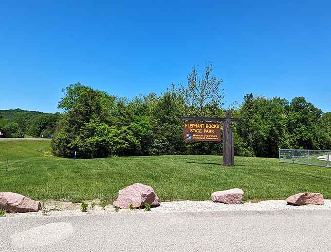 The sign says Elephant Rocks State Park. Your jaw will say something entirely different upon arrival.