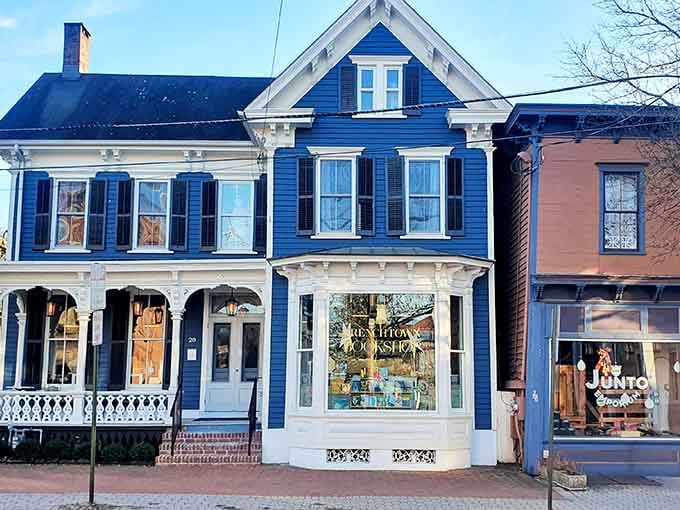 The Frenchtown Bookshop's bold blue Victorian exterior is the kind of storefront that makes you walk faster toward it.