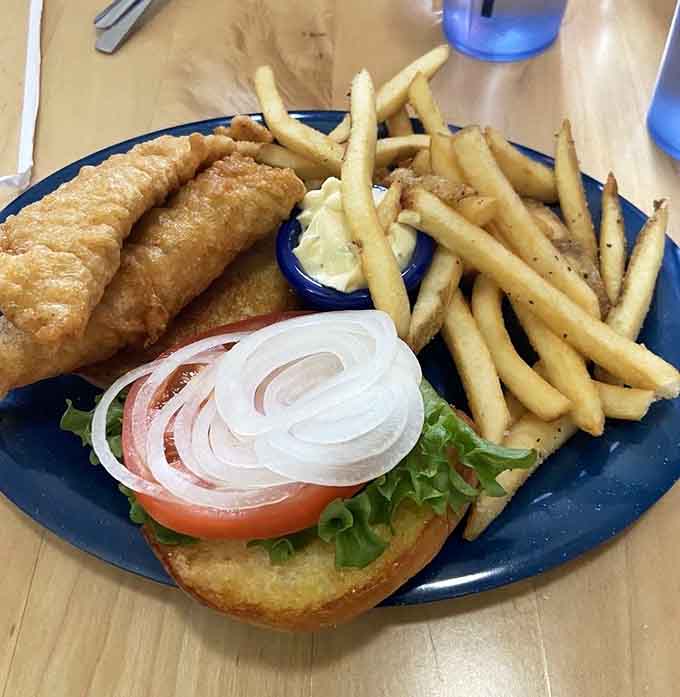Beer-battered fish that's golden, crispy, and paired with fries that understand their supporting role perfectly.
