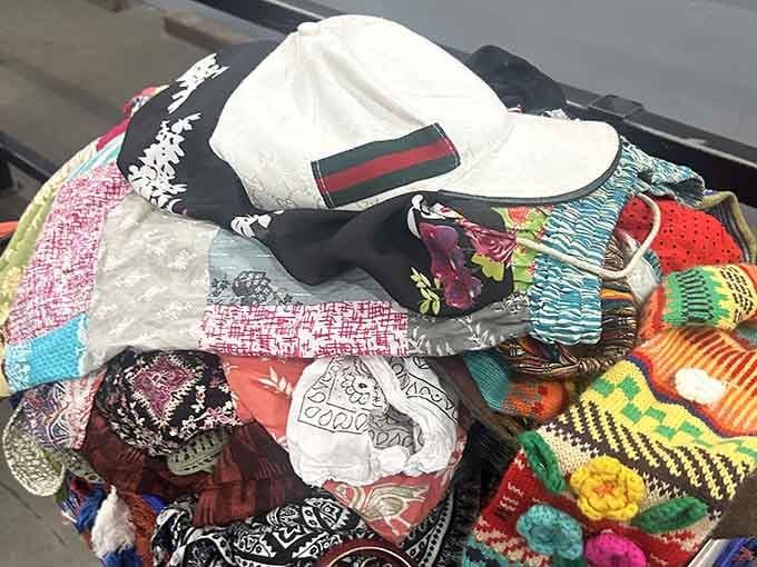 Somewhere in that colorful pile is a designer cap just waiting to be rescued at a fraction of retail.