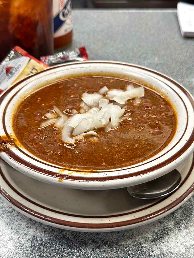 A bowl of chili so honest and hearty, it looks like it was made by someone who actually cares.