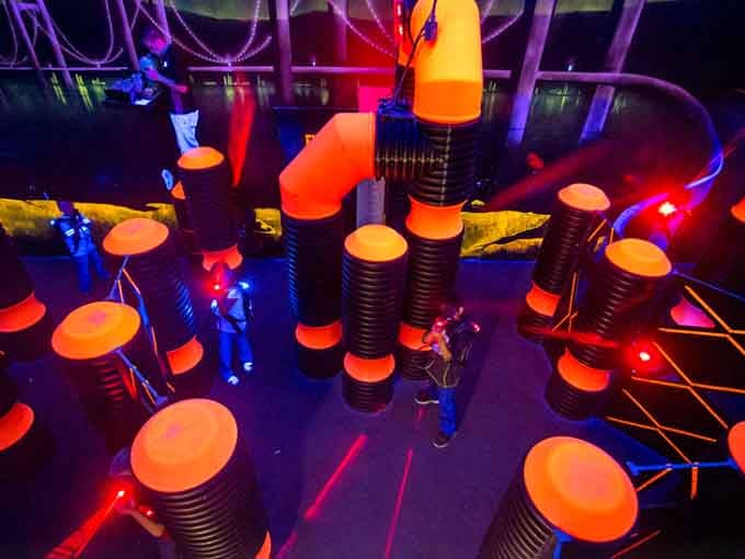 Lasers, darkness, and pure adrenaline. Grand Slam's laser tag arena looks like something straight out of a sci-fi blockbuster.