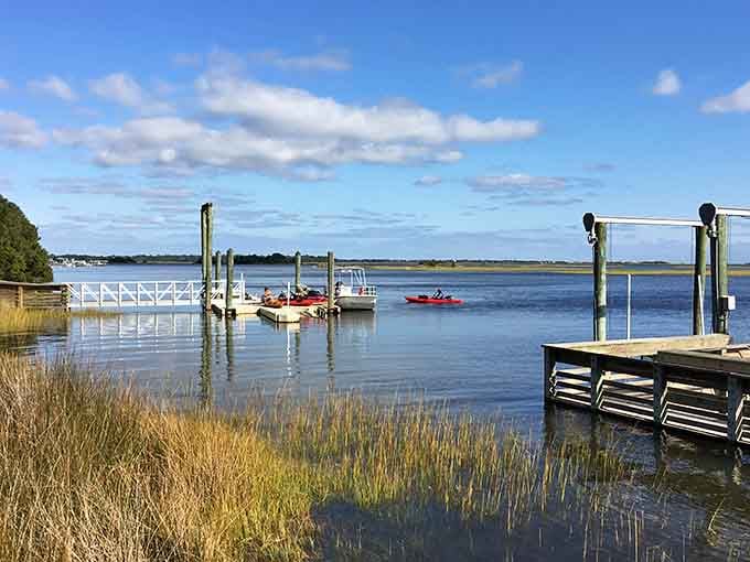 The ferry dock at the mainland: your gateway to an island where cars are just a distant, exhaust-filled memory.
