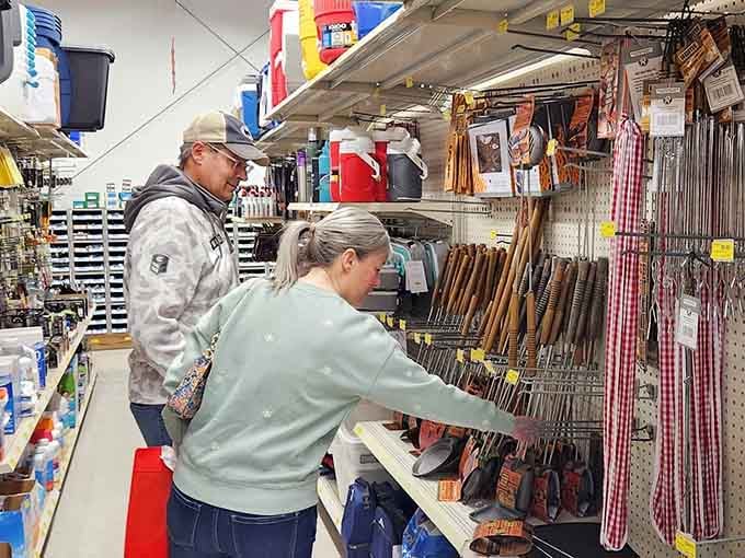Real people shopping for real food in a real general store, this is community in action, folks.