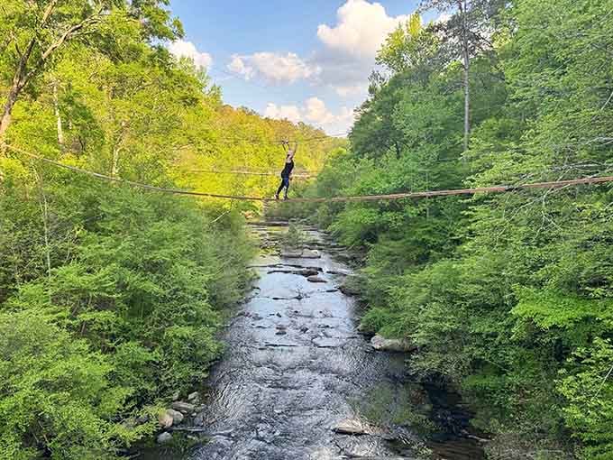 Gliding above Snake Creek Gorge, arms raised, with nothing but Georgia wilderness stretching out below.