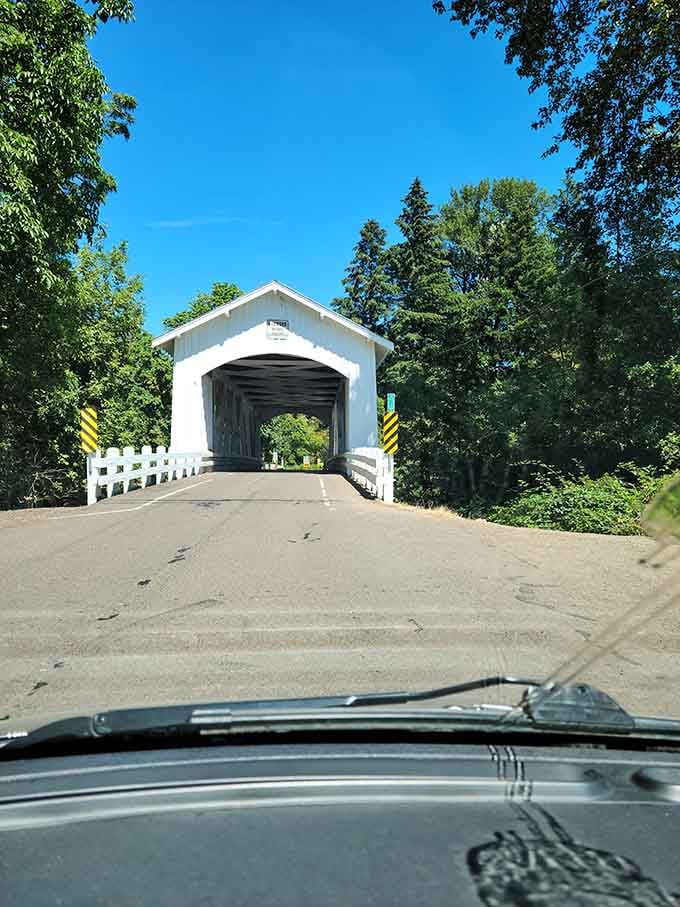 Approaching Larwood from behind the wheel feels like driving into a scene from a classic American road movie.