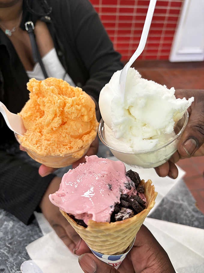 Three different flavors, three happy people. Homer's Restaurant & Ice Cream has a gift for making everyone feel included.
