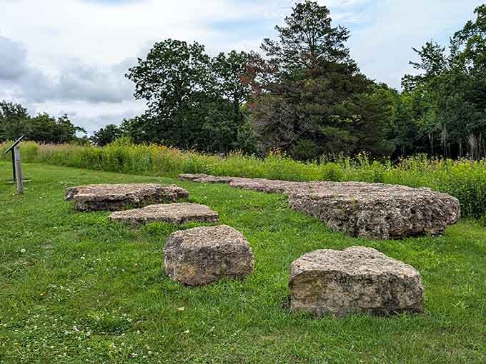 Natural limestone slabs scattered like nature's own sculpture garden, proving Mother Nature moonlights as an artist.