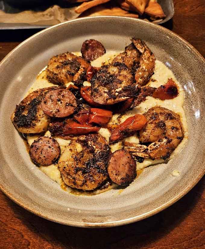 Blackened shrimp and andouille sausage over creamy grits. Southern comfort food found a very happy home in western Pennsylvania.